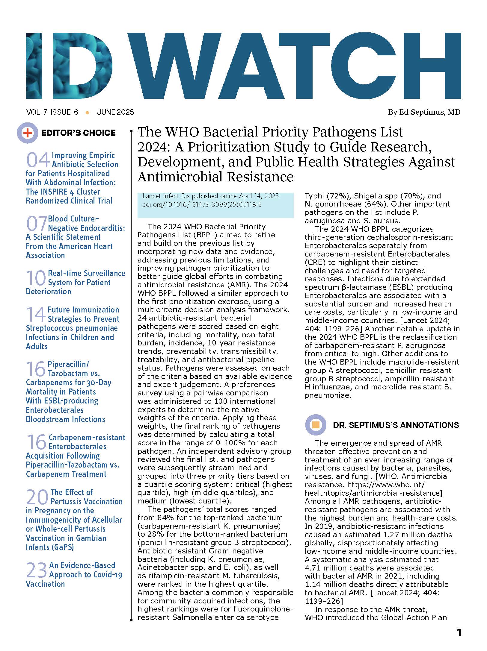 ID Watch for IPs – Healthcare Hygiene magazine